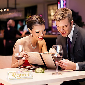 16 Pieces Reserved Sign Acrylic Clear Reserved Table Tent Signs Table Number Holders for Wedding Printed Seating Reservation Restaurant Business Office Meeting Party (Gold)