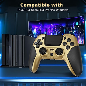 FASIGO Wireless PS4 Controller, Compatible with PS4/Slim/Pro Consoles and PC, Gold+Black