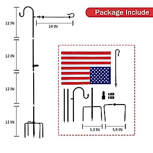 SPIPHY Garden Flag Holder Stand with Shepherd Hook, 48" Weather-Proof Garden Flag Pole with Spring Stoppers and Flag Clip Garden Flag Stand with American Flag(Without Light)