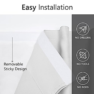 Muamar 2pcs Self Adhesive Small Blackout Curtains with Tiebacks,Portable Curtains for Kitchen Window,Cabinet Curtains Rental Curtains for Privacy Protect White 34" W X 36" L