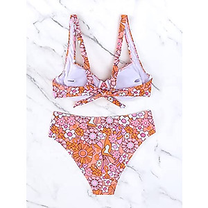 SHENHE Women's Underwire Bikini Floral Print Two Piece Bikini Set Swimsuit Pink S