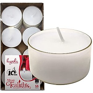 Hyoola Tea Light Candles - 16 Pack - White Jumbo Unscented Tealight Candles - Long Burning - 10 Hours