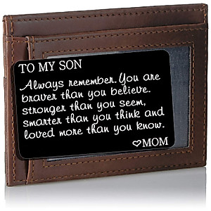 Jstud Inspiration Wallet Insert Cards Engraved You are Braver Stronger Metal Wallet Insert Birthday Gifts for Son from Mom