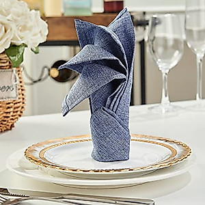 Mebakuk Rectangle Tablecloth and Cloth Napkins Set of 12, Anti-Shrink Soft and Wrinkle Resistant Decorative Fabric for Wedding Party Restaurant Dinner Parties (52 x 70 Inch - Denim Blue)