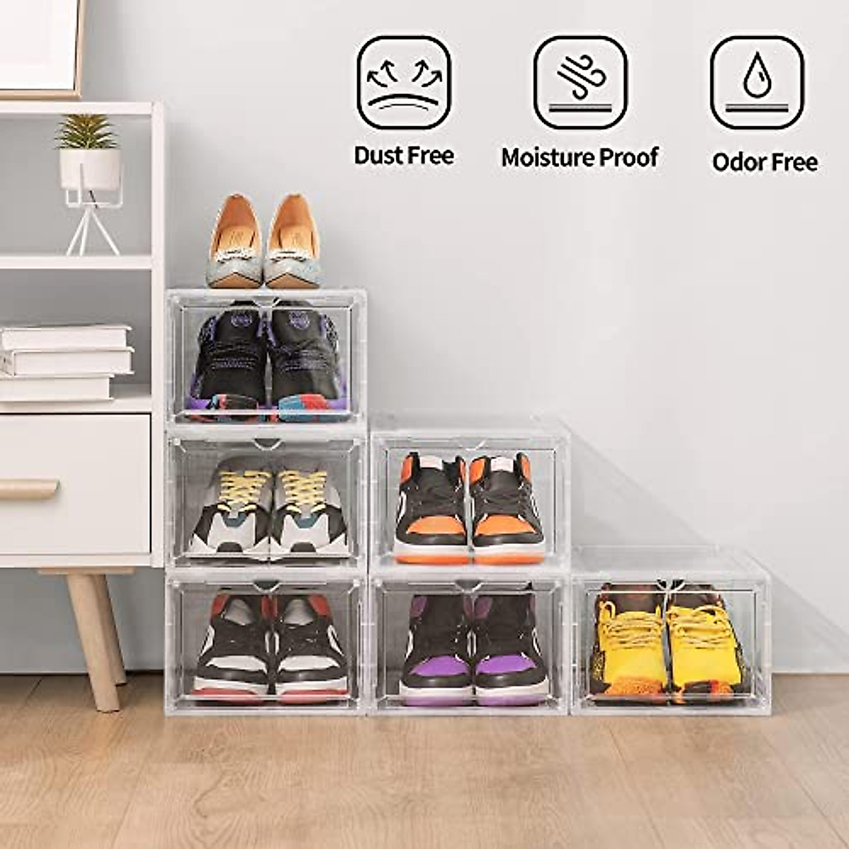 Shoe Storage Boxes Clear Plastic Stackable,3 Pack Acrylic Modular Shoe Organizer for Closet, Shoe Containers Case for Sneaker Storage, White-01