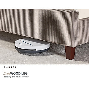 VanAcc Queen Size Platform Bed Frame, 50.8" Corduroy Upholstered Bed with Vertical Channel Tufted Headboard/Wooden Slats/Wingback/No Box Spring Required/Taupe