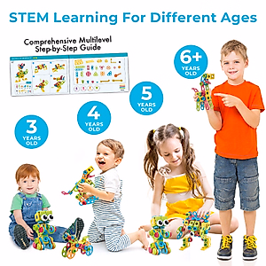 MOBI-US Toys 260 Piece STEM Learning Toys Kids Construction Engineering Kit Building Block Toy Blocks Children Early Education Playset Power Drill w/Free IdeaBook, Clickable Ratchet, Age 3+ US-T260