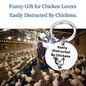 Lywjyb Birdgot Easily Distracted By Chickens Keychain (Easily Distracted By Chickens)