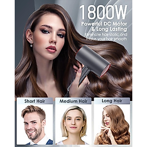 1800W Professional Blow Dryer with Ions, Fast Drying, Portable Hair Dryer for Travel with Diffuser and Concentrator, Low Noise for Men and Women