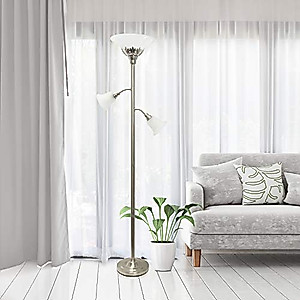 Elegant Designs LF2002-BSN 3 Light Scalloped Glass Shades Floor Lamp, Brushed Nickel