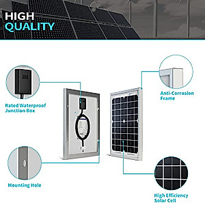 ACOPOWER Solar Panel 5 Watt 12V Black Monocrystalline High-Efficiency Module Off Gird PV Power with Solar Connectors for Battery Charging Path Light