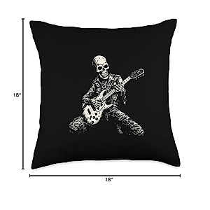 Halloween Skeleton Rock Star Guitar Skeleton Playing Bass Rock and Roll Throw Pillow, 18x18, Multicolor
