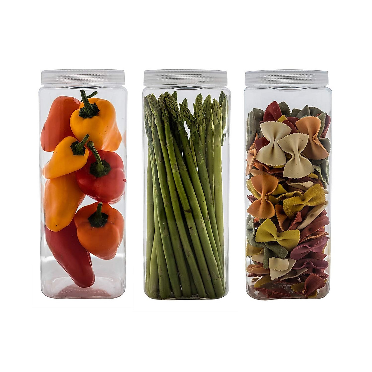 Silicook Clear Plastic Jar, Set of 3-40oz, Square Shaped, Transparent, Food Storage Container, Kitchen & Household Organization for Dry goods, Spices, Vegetables, Ingredients and More