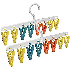 Baby Clothes Organizer Hangers with Clips, 360° Rotating Kids Pants Hangers, Space Saving, Vimiv Non-Slip Racks for Newborn Children Infant Toddler Towel Bib Sock Hangers w/16 Clips, 2 Pack Bulk