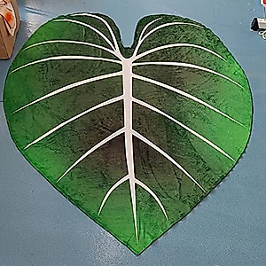 Cute Large Green Leaf Plush Blanket, Soft and Comfortable Novelty Blanket, Flowers Botanical Leaves Pattern Throw Blanket for Bedroom Living Rooms Sofa Camping Bed Blanket