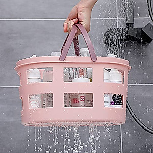 Anyoifax 2 Pack Portable Shower Caddy Tote Plastic Basket with Handle Storage Organizer Bin for Bathroom, Pantry, Kitchen, College Dorm, 12 x 7.4 x 6.5 inch, Set of 2, Pink & Deep Blue