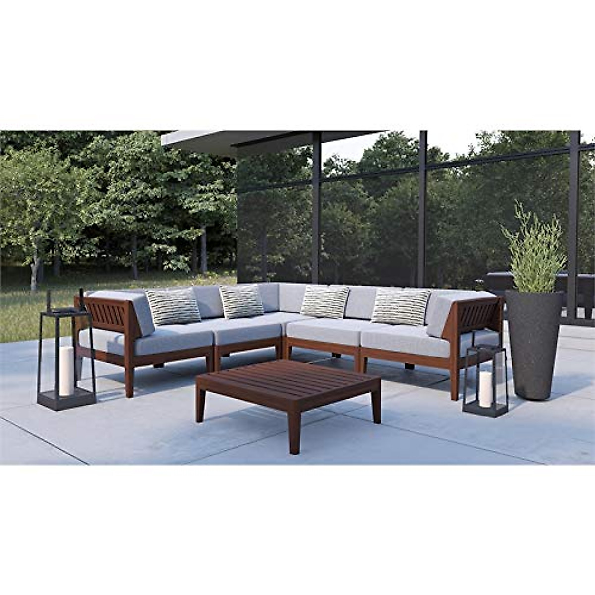 Linon Morningside Wood Indoor/Outdoor Ottoman in Walnut