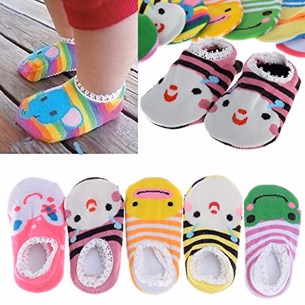 Fly love 5 Pairs Baby Toddler Newborn Infant Stripes Anti Slip Non Skid Socks No-Show Crew Boat Cotton Slipper Sock