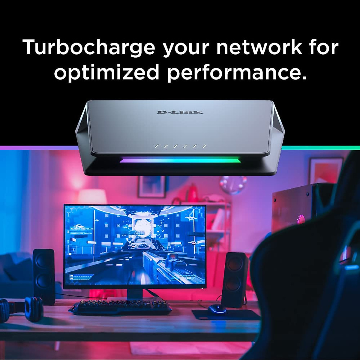 D-Link 6-Port 10Gb & 2.5Gb Unmanaged Gaming Switch with 1 x 10G, 5 x 2.5G - Multi-Gig, Network, Fanless, Plug & Play, Colored Indicator (DMS-106XT)