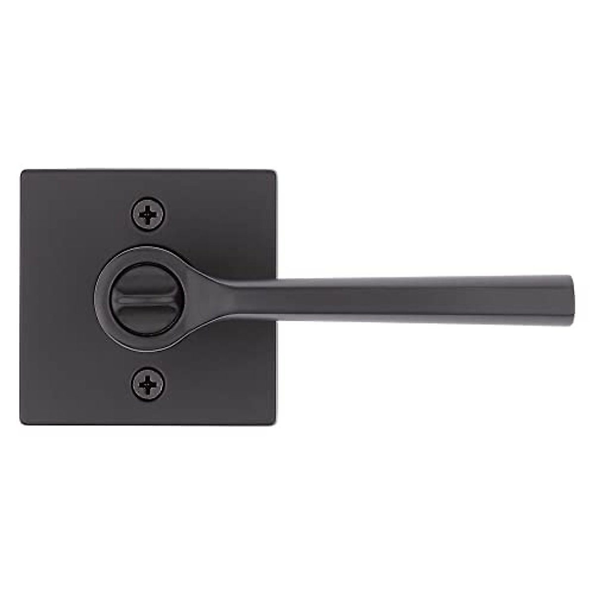 Kwikset Lisbon Keyed Entry Lever with Square Rose Featuring SmartKey Security in Matte Black