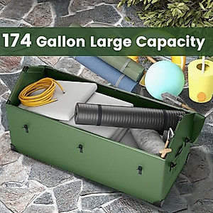 Goplus Outdoor Storage Box, 174 Gallon All Weather Outside Storage Container w/Convenient Handles & Breathable Mesh Vent, Large Waterproof Tarpaulin Deck Box for Poolside, Garden, Yard, Camping, Green