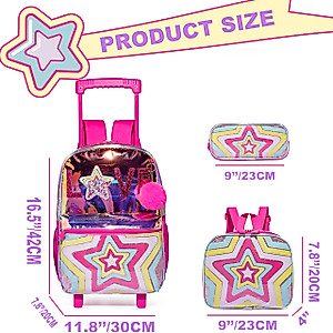 ZBAOGTW Rolling Backpack for Girls Kids Backpack with Wheels for School Trolley Trip Luggage Clear Rolling Backpack for Kindergarten Girls Elementary School