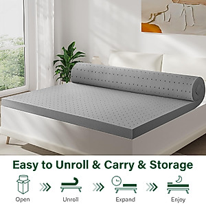 VISCOFLEX 3 Inch Mattress Topper Queen - High Density Foam Firm Bed Topper for Back Pain & Extra Weight Individuals, Back Pain Relief - Charcoal Infusion, CertiPUR-US, New-Version