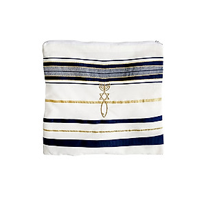 Holy Land Market New Covenant Messianic Prayer Shawl Tallit 72" X 22" with Bag, Card and Brochure From Israel (One Tallit)