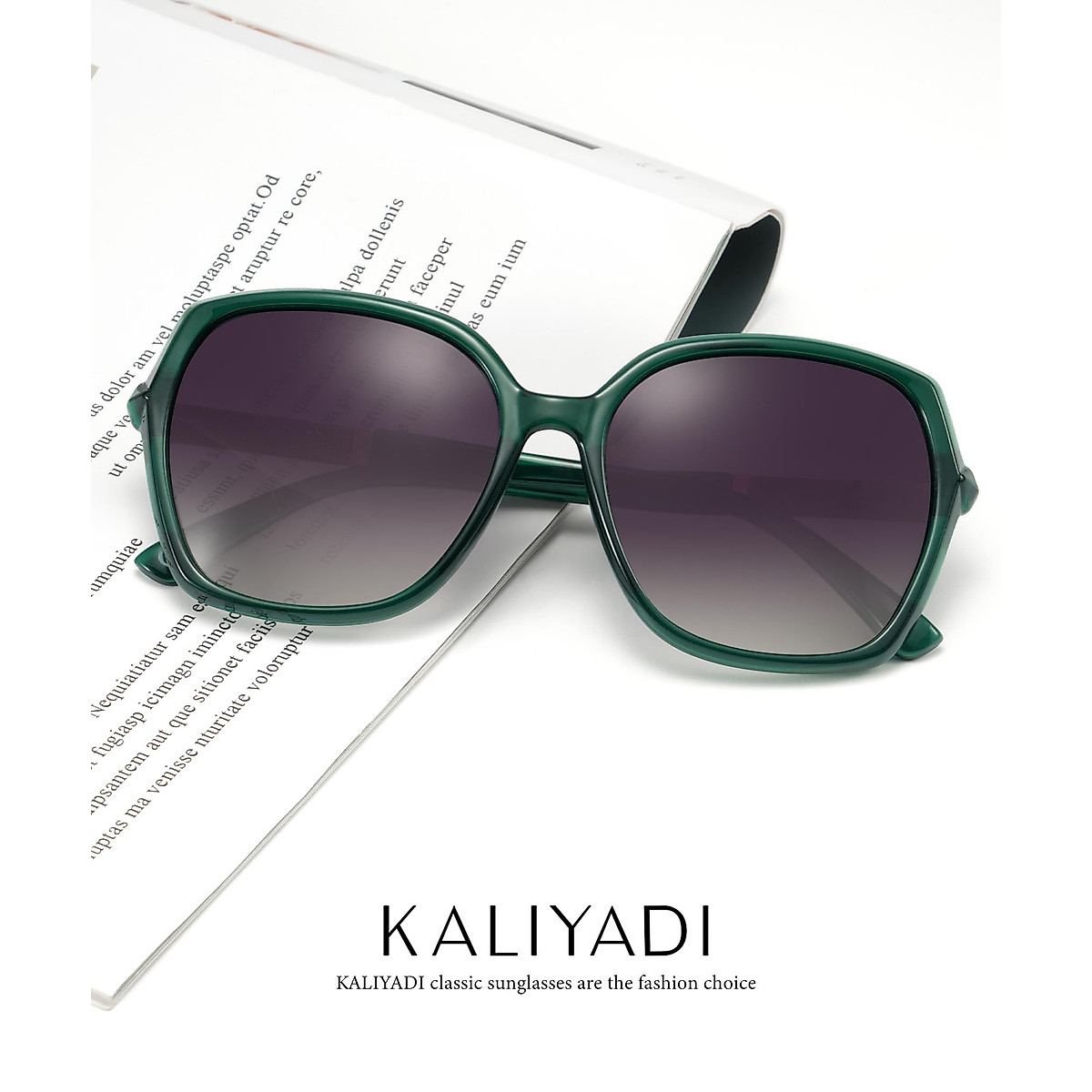 KALIYADI Polarized Sunglasses Womens Trendy Square Ladies Sun Glasses Classic Shades Sparkling Frame UV400 Protection(Green)