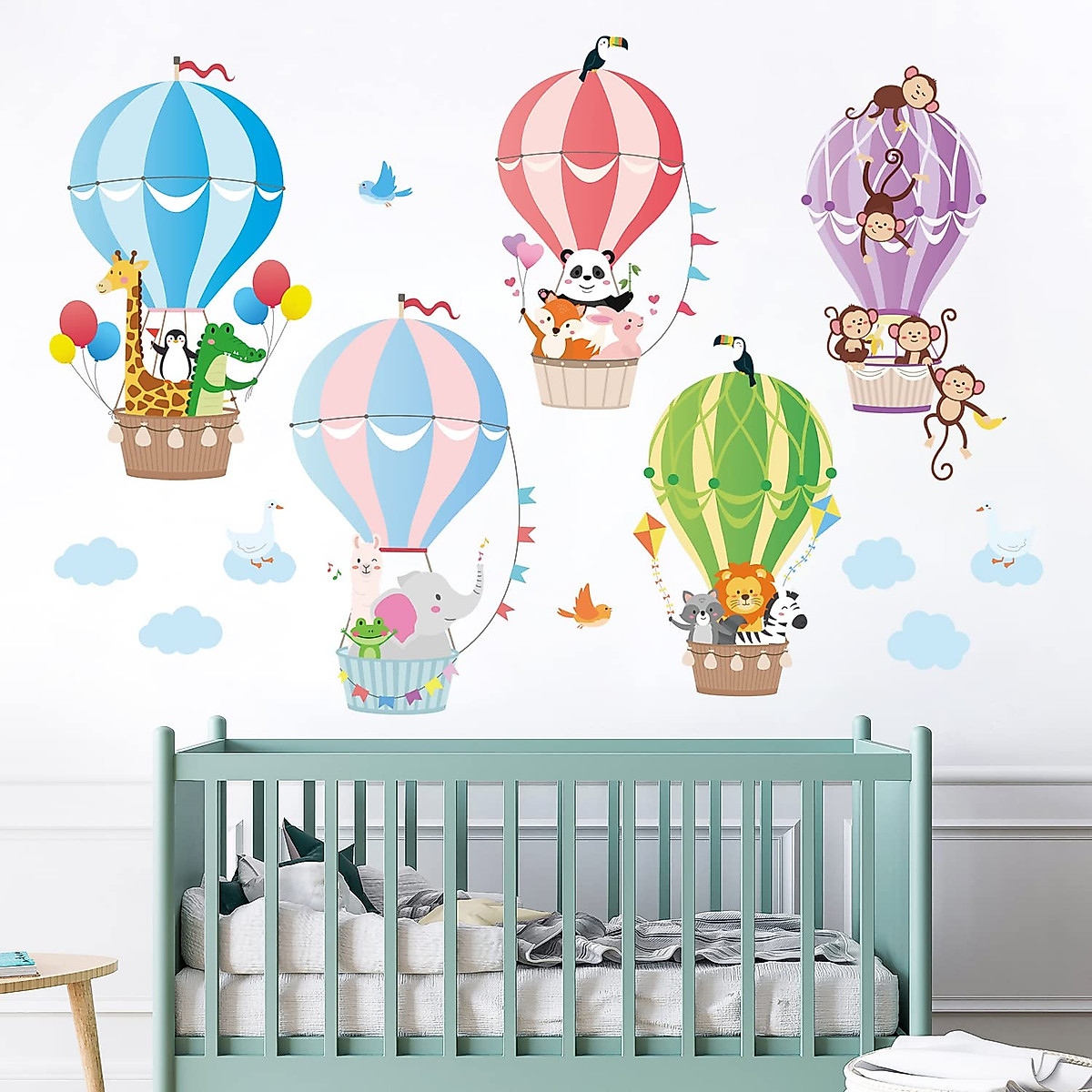 DECOWALL BS-104 Hot Air Balloons Wall Decals Animal Clouds Stickers for Kids Bedroom Nursery Playroom Living Room Removable Art Decor Decoration