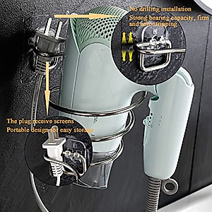 Aokeleilei Hair Dryer Holder Wall Mounteed,Self-Adhesive Stainless Steel Blow Dryer Rack, Compatible with Most Hair Dryers,Storage Organizer Rack for Bathroom (Silver)