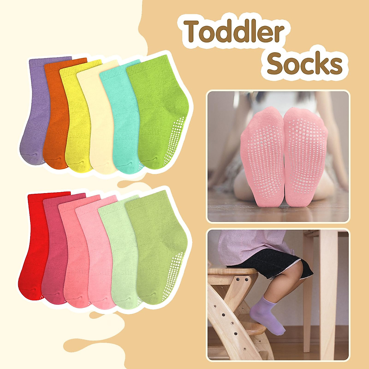 HYCLES Non-Slip Toddler Socks With Grips Kids Anti Slip Sticky Socks For Infant 1-3 Years Kids Toddler Slipper Socks