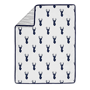 Navy Blue White and Gray Woodland Deer Print Boy Baby Bedding 11 Piece Crib Set