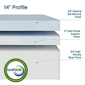 Classic Brands Cool Gel Chill Memory Foam 14-Inch Mattress with 2 Pillows |CertiPUR-US Certified |Bed-in-a-Box, Queen