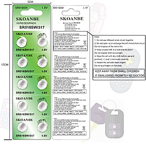 SKOANBE SR516SW 317 1.5V Button Coin Cell Silver Oxide Watch Battery（10-Packs）
