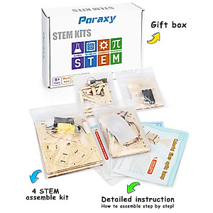 Poraxy 4 in 1 STEM Kits for Kids Age 8-10, Science STEM Projects for Kids 8-12, 3D Puzzles, Educational Craft Building Toys 8-13, Christmas Birthday Gifts for Girls Boys 6 7 8 9 10 11 12 13 Year Old