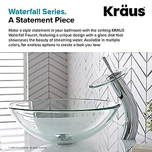 Kraus KGW-1700CH-CL Single Lever Vessel Glass Waterfall Bathroom Faucet Chrome with Clear Glass Disk