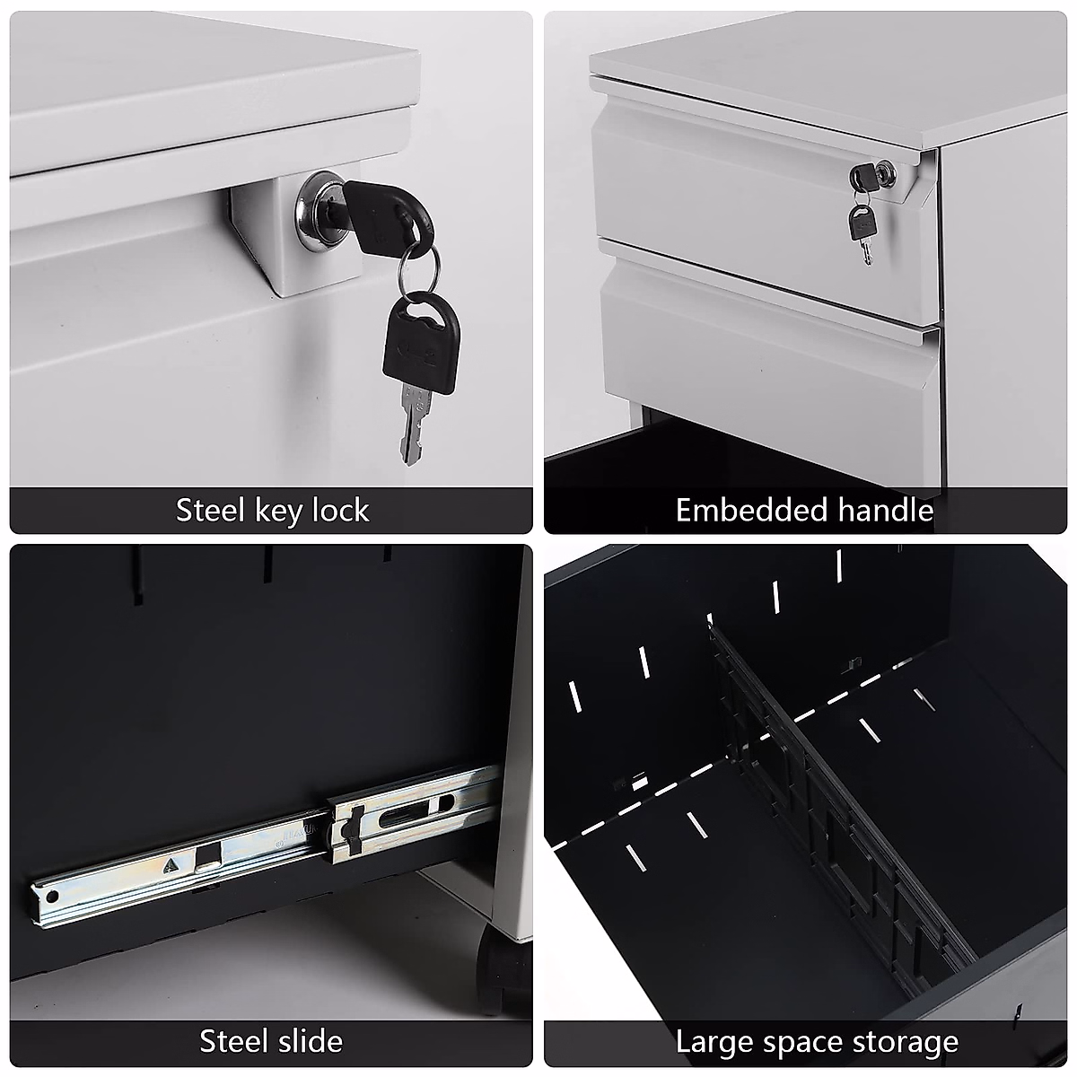 3 Drawer Mobile File Cabinet, Under Desk Metal Filing Cabinet with Lock and Wheels, Filing Cabinets for Home Office, Legal/Letter/A4 File Folders Storage, 15.35"Wx19.68"Dx25.59"H Unassembled(WHITE)