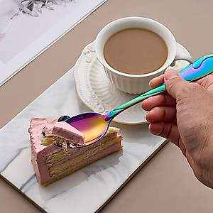 Rainbow Dessert Spoons, Seeshine 6.5-inch Stainless Steel Shiny Rainbow Teaspoon, Espresso Coffee Spoon, Tea Spoons Silverware, Set of 6