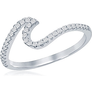 Beaux Bijoux Sterling Silver CZ Simulated Diamond Wave Ring for Women | Silver Band Ring with Wave Design for Women