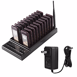 20 Channels Wireless Calling System, Restaurant Guest Paging System with Charging Dock and 20 Chargeable Pagers for Restaurant Food Truck Church Hospital