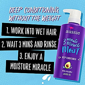 Aussie Miracle Moist Shampoo, and 3 Minute Miracle Deep Conditioner Hair Treatment Bundle, Infused with Avocado & Australian Jojoba Oil, Paraben Free, White, Citrus, 3 Piece Set