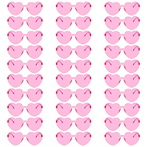 Fengek 30 Pcs Heart Shape Sunglasses Frameless Transparent Glasses Party Favors for Women, Pink