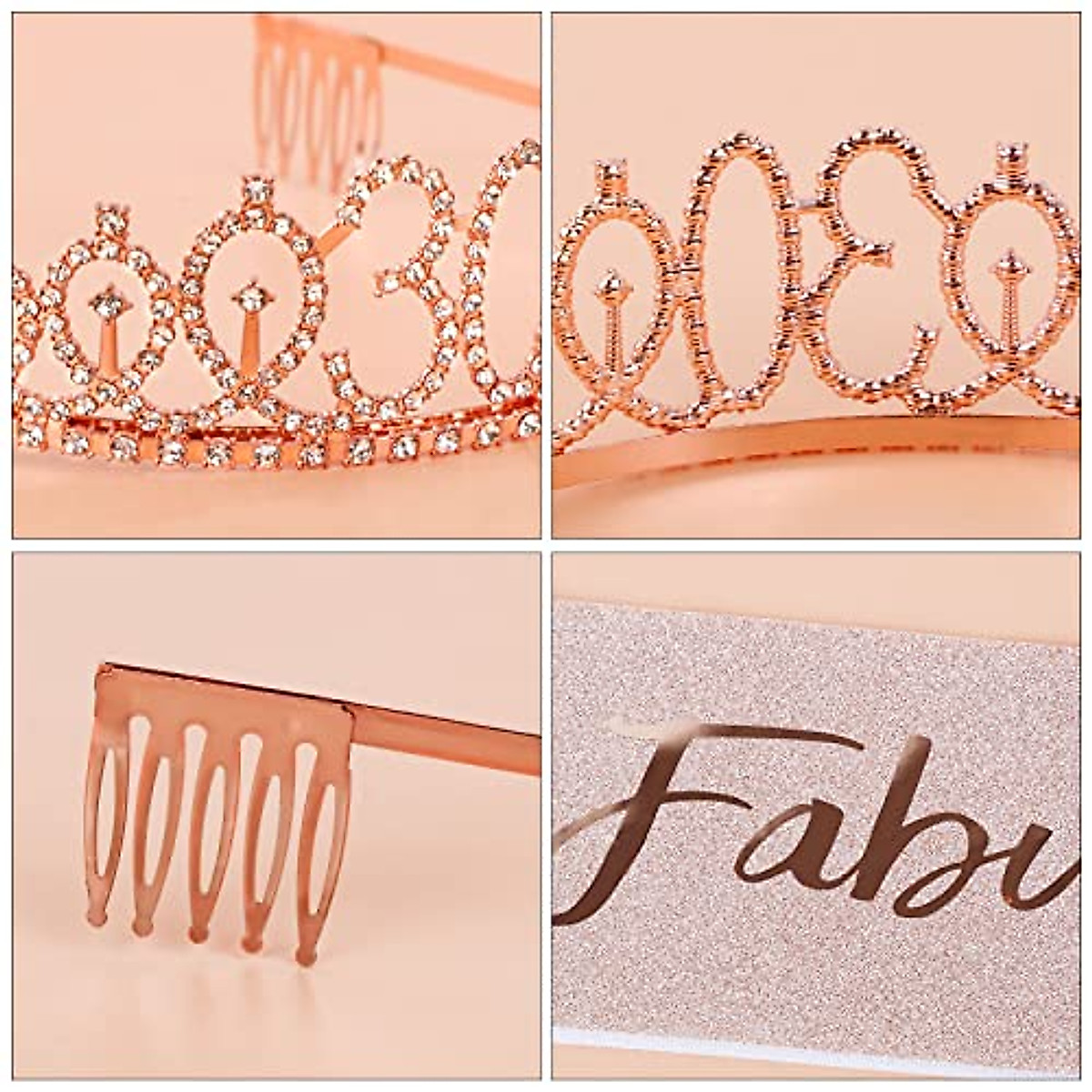 DASIGJID 30th Birthday Crown & Sash for Women, Rose Gold Birthday Sash and Tiara for Women Girls, Princess Queen Crowns Headbands for Hair Accessories Decor, Happy Birthday Party Decorations Gifts