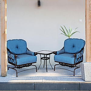 Four Seasons Courtyard Uptown 3 Piece Outdoor Bistro Patio Furniture Set with 2 Cushioned Metal Garden Chairs and Square Table for Front Porch Seating