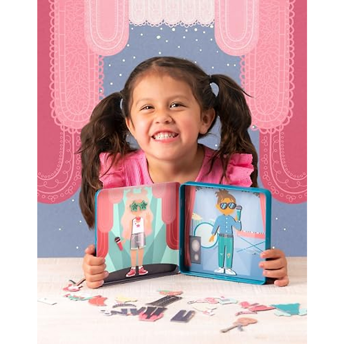 Stephen Joseph, Travel Tin Magnetic Dress Up,Bunny and Cat Small, 40 unique pieces