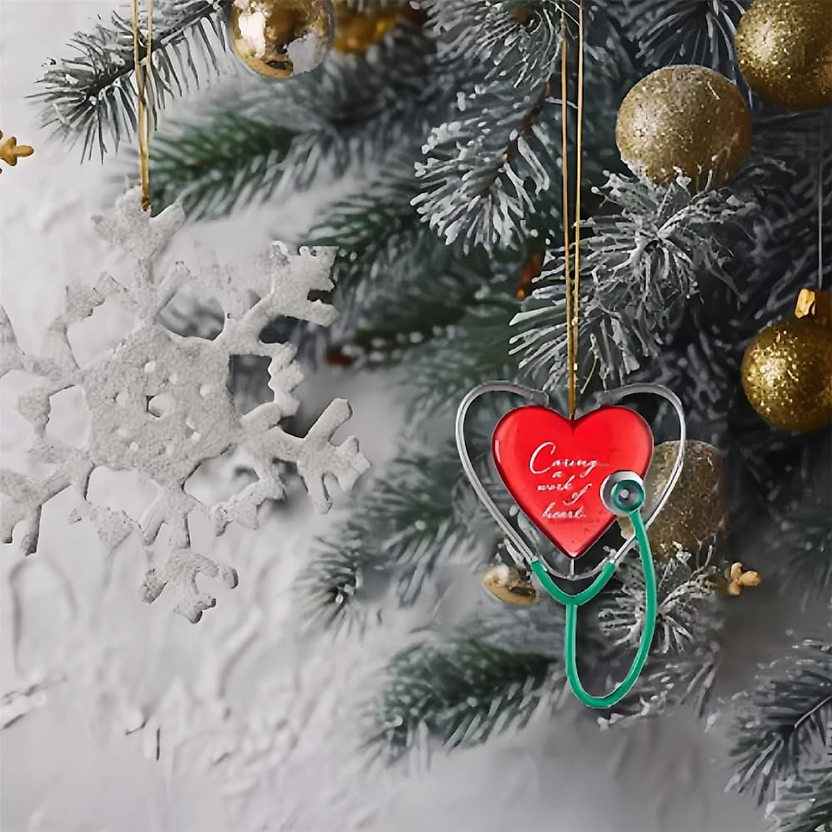 Hlsicnalm 2PCS Heart Pendant Decoration, Heart Stethoscope Caring, Heart Stethoscope Decoration Love Christmas Pendant Gift