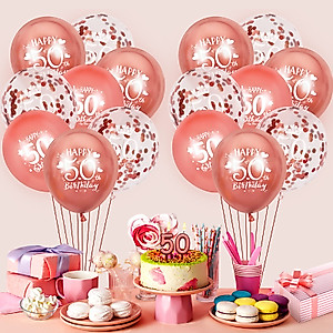 50th Latex Birthday Balloons,15 Pcs Rose Gold Happy 50th Birthday Balloons, Rose Gold 50th Birthday Party Decorations Balloons for Women Men 50th Birthday Anniversary Decoration
