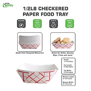 50ct Disposable Paper Food Tray (1/2 LB) - Red Check Food Tray, USA MADE, Recyclable, Biodegradable, Compostable, Great for Picnics, Carnivals, Party, Camping, BBQ, Restaurants, Fries (0.5lb)