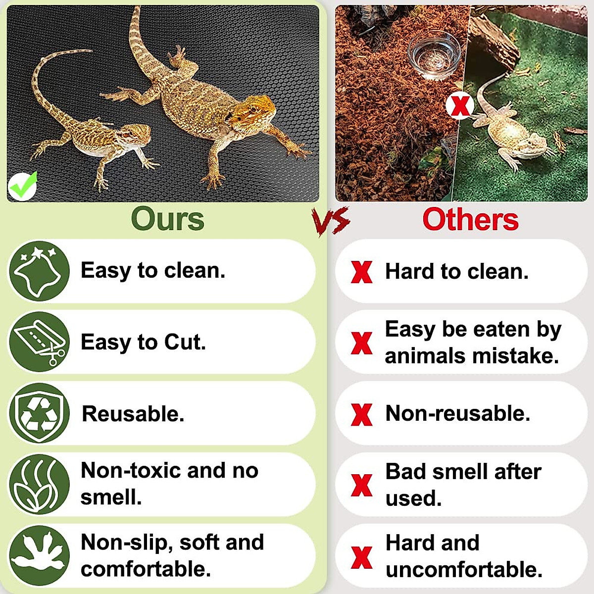 TCYPUHL Reptile Carpet, Reptile Mat, Bearded Dragon, Leopard Gecko Substrate,Bearded Dragon Tank Flooring, Snake,Tortoise Bedding, Bearded Dragon Tank Accessories (18"X 79", 1 PCS Thicker Mat)